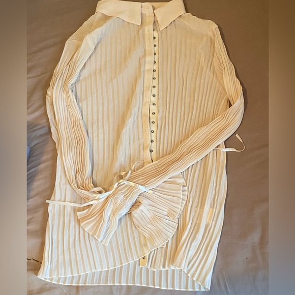 Tops | Pleated Blouse With Open Sleeves | Poshmark